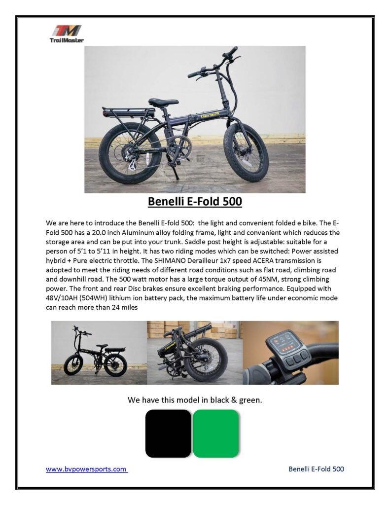 Benelli E-fold 500-OFF ROAD ONLY, NOT STREET LEGAL – Mini bike kartel ...