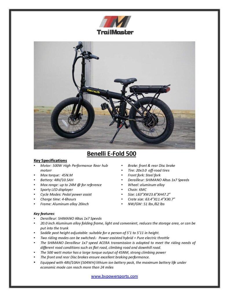 Benelli E-fold 500-OFF ROAD ONLY, NOT STREET LEGAL – Mini bike kartel ...