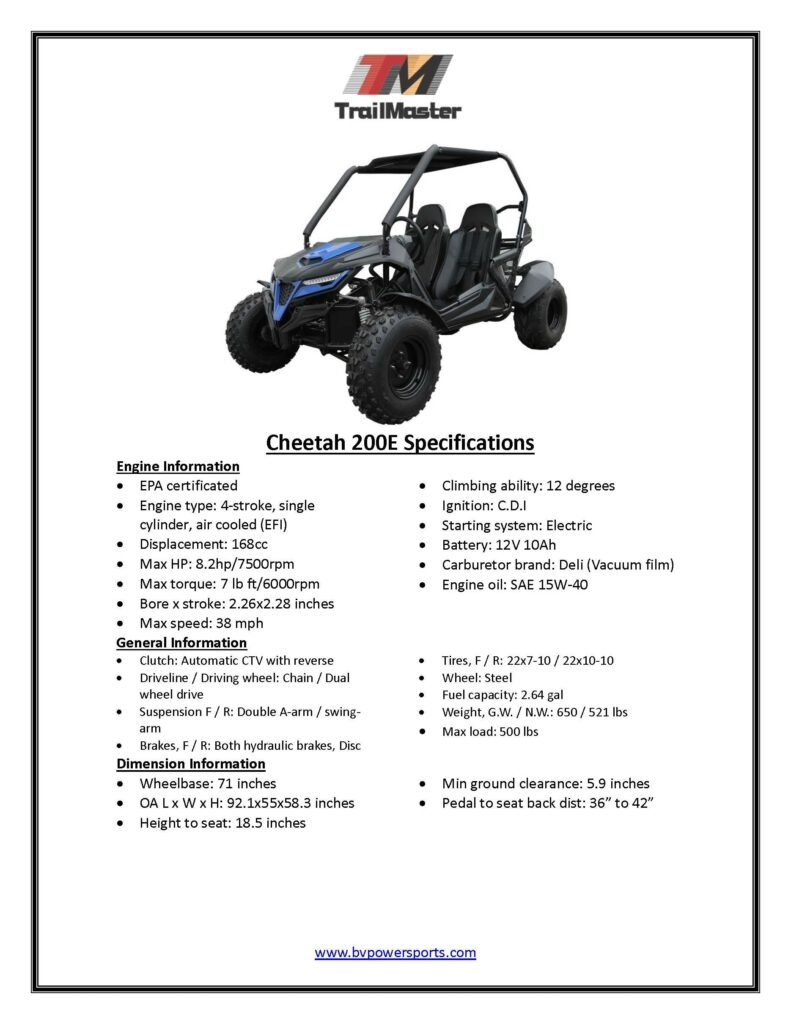 Trailmaster Cheetah 200E Off Road UTV / Go Kart / Fuel Injected ...