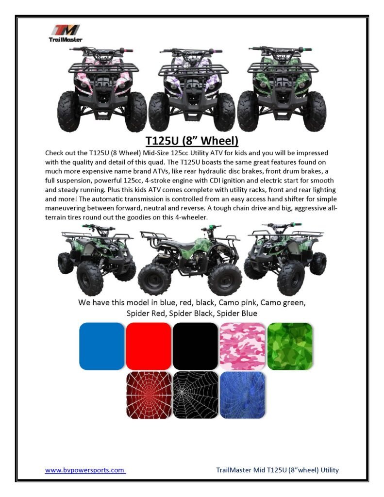 Trailmaster T125U Rancher style, ATV 125cc 8″ rims 19 inch Tires ...